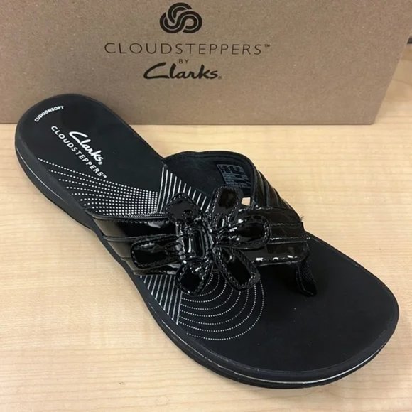 Cloudsteppers by Clarks | Shoes | Clarks Cloud Steppers Womens Brinkley Flora Black Patent Thong ...